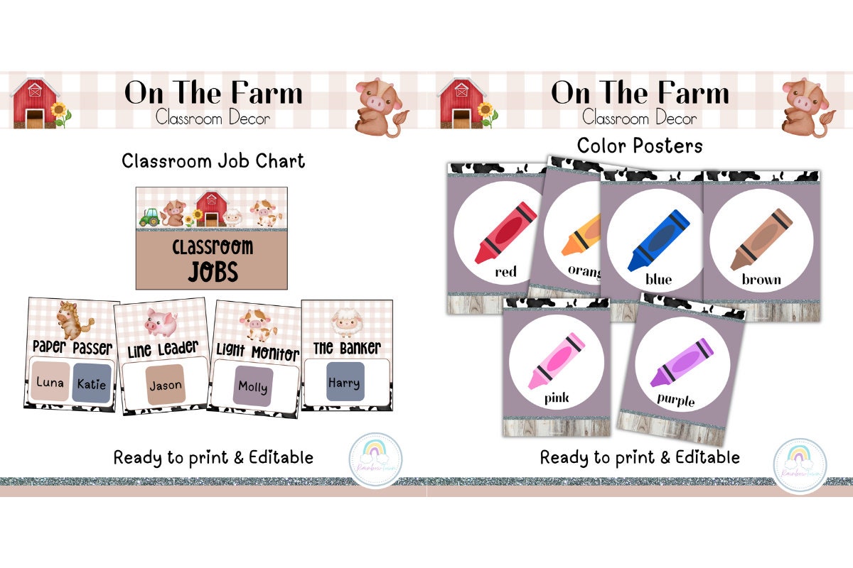 Farm Animal Classroom Decor Bundle Printable & Editable - Etsy