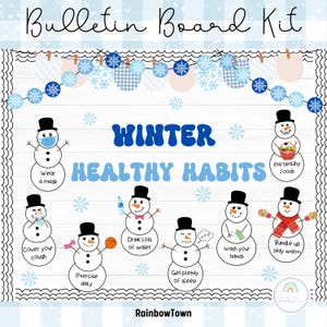 Winter Healthy Habits Bulletin Board - Snowman Classroom Door Decor Kit ...