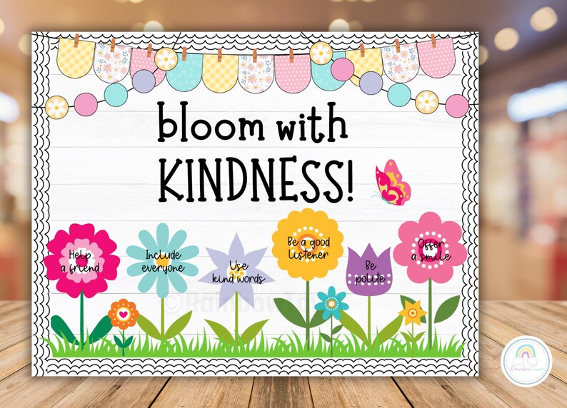 Spring Bulletin Board Kit Bloom With Kindness Classroom Decor Printable ...