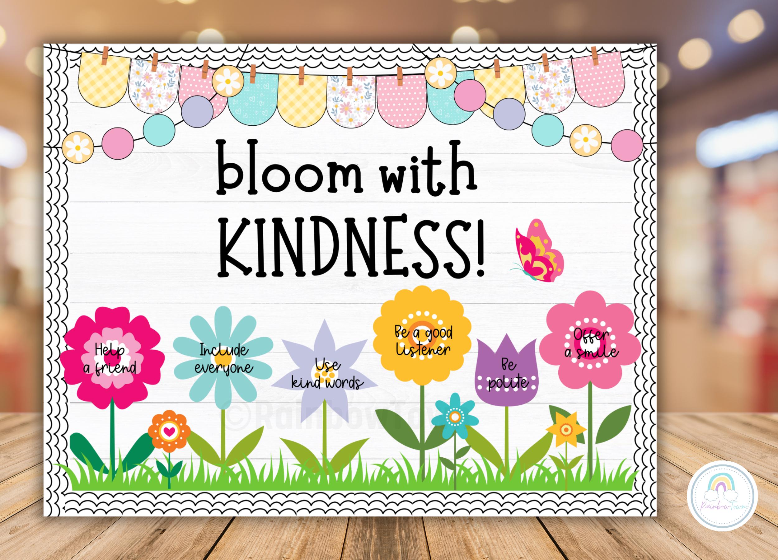 Spring Bulletin Board Kit Bloom With Kindness Classroom Decor Printable ...