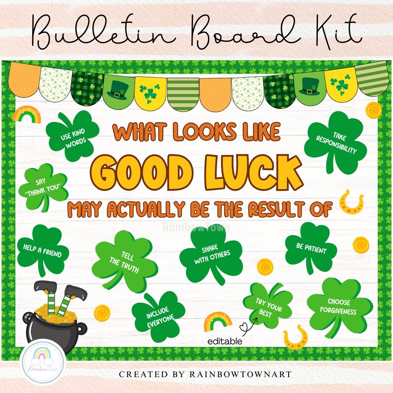 St. Patrick's Day Bulletin Board Kit Shamrock Kindness Classroom Decor ...