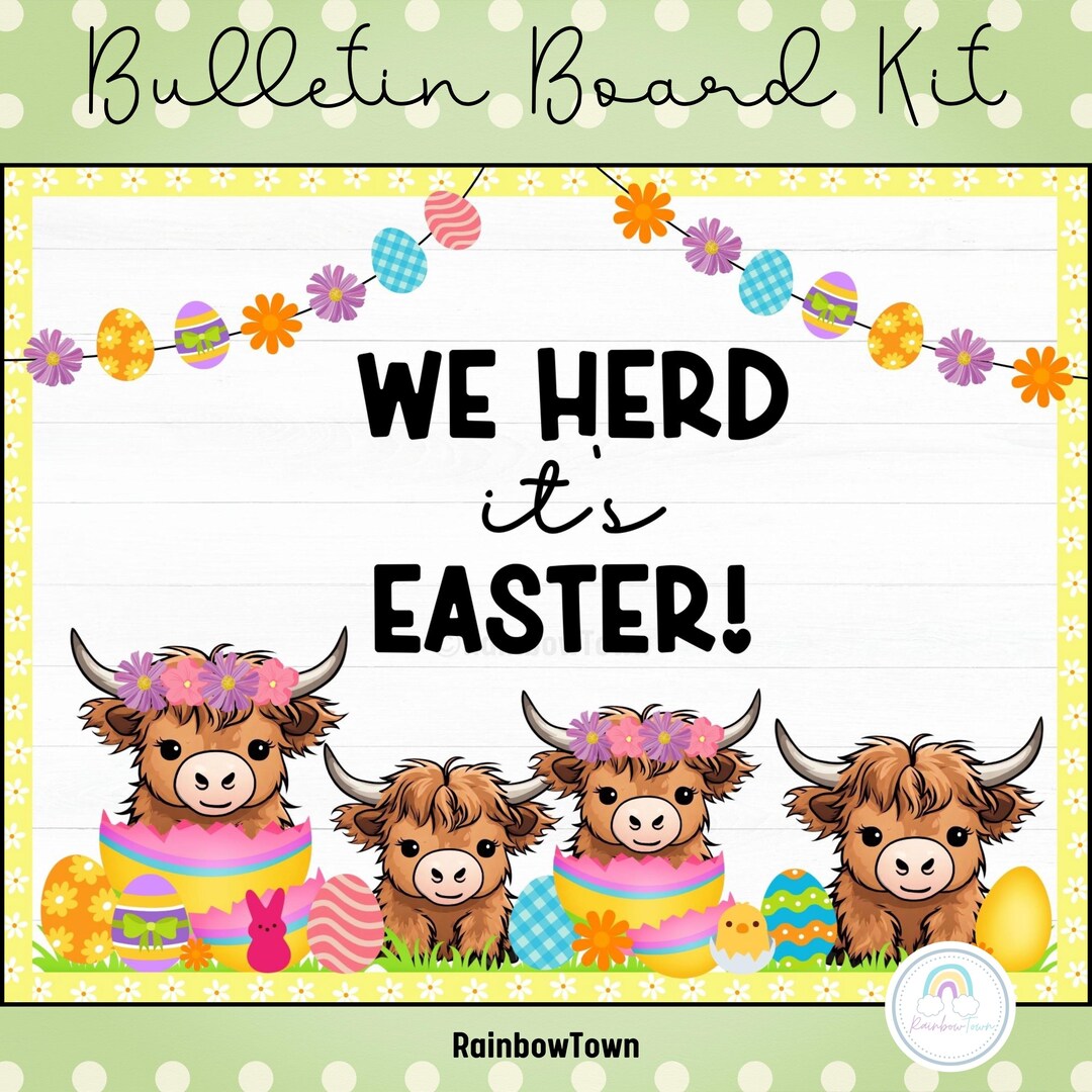 Easter Bulletin Board Kit Highland Cow Theme Spring Classroom Decor ...
