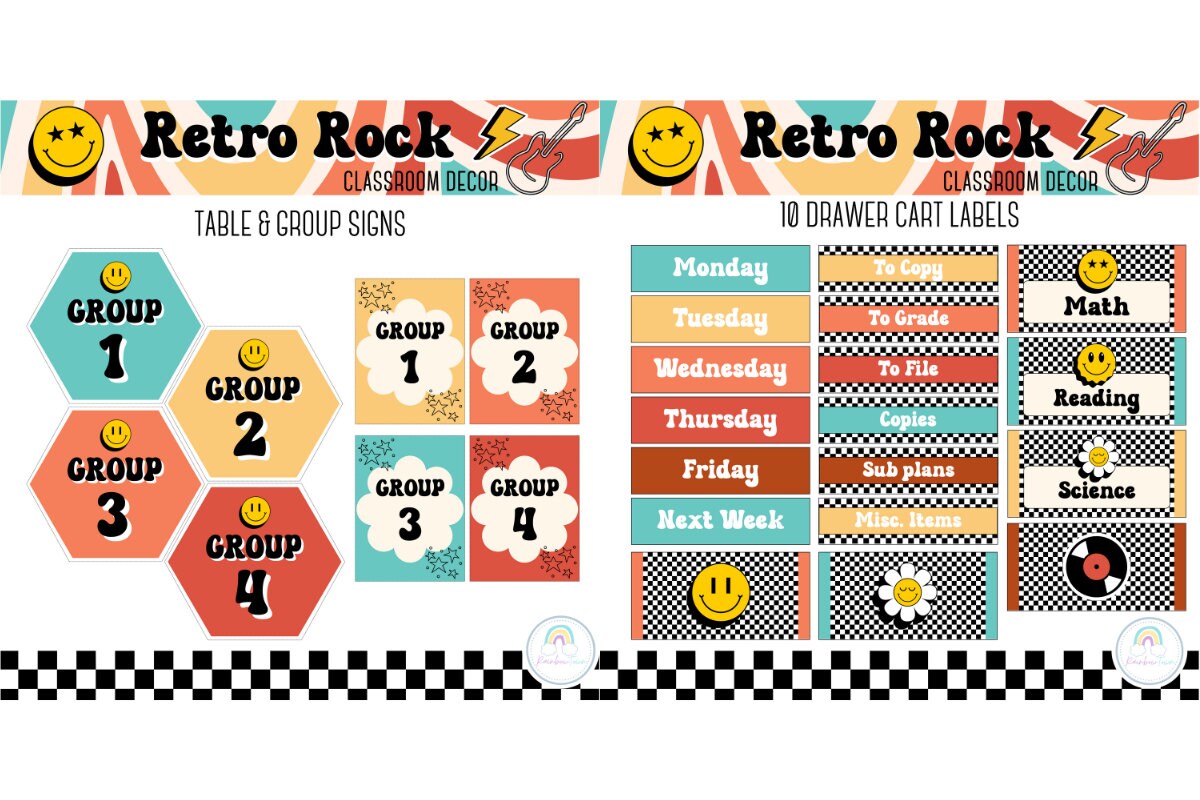 Retro Groovy Classroom Decor Bundle Printable & Editable - Etsy