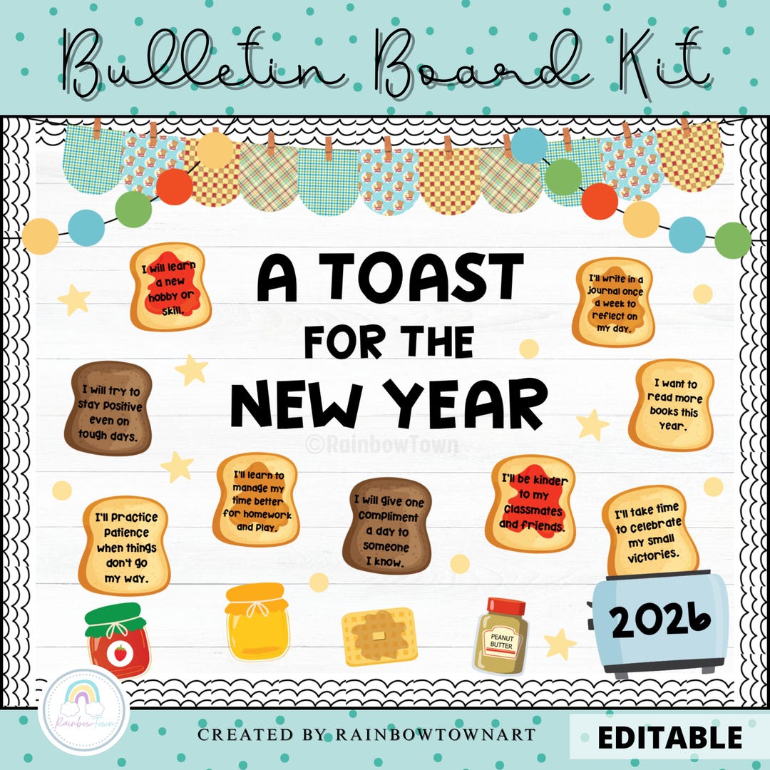 New Year Bulletin Board Kit Toast Classroom Decor Printable & Editable ...