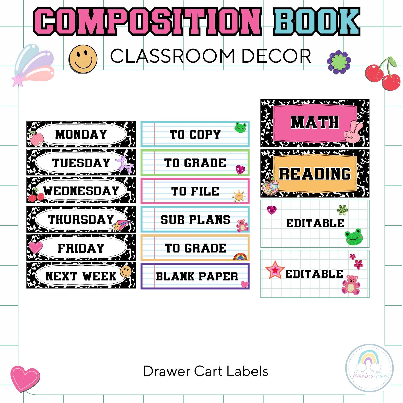 Composition Notebook Classroom Decor Bundle Retro Theme Decorations ...