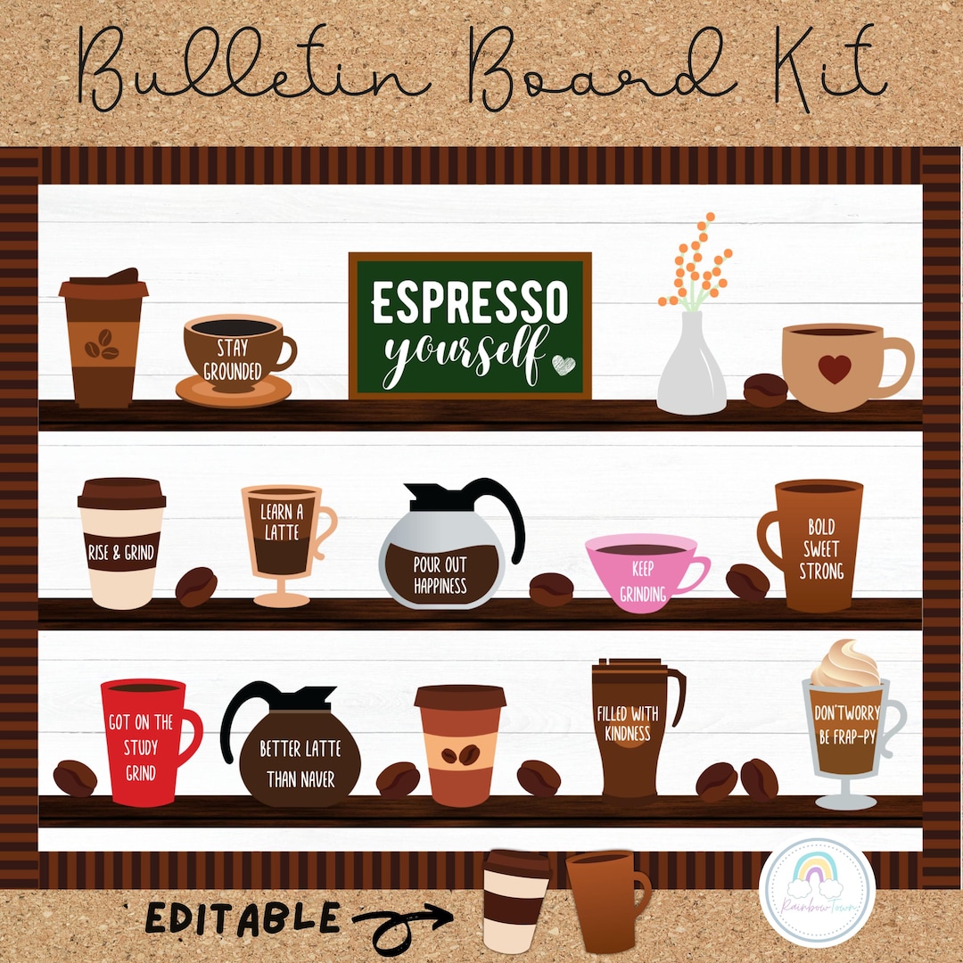 Coffee Theme Bulletin Board: Cups of Kindness Printable & Editable - Etsy
