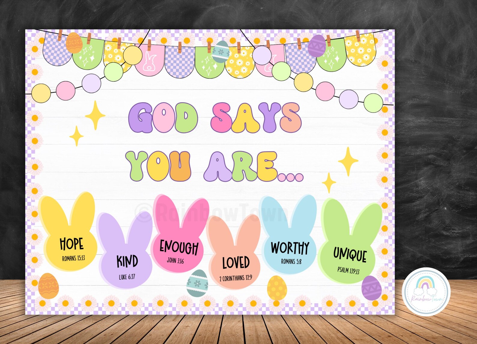 Easter Bulletin Board Kit Groovy Bunny Christian Classroom Decor ...