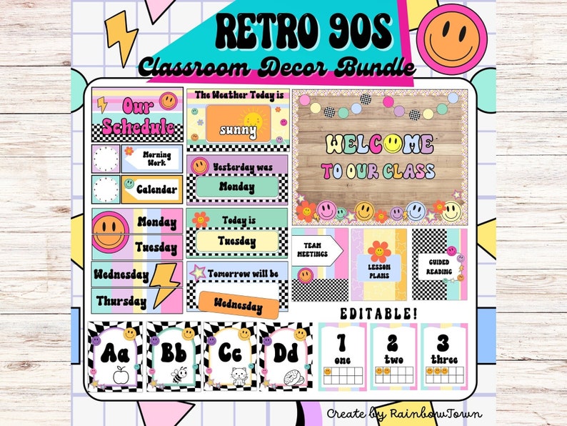 90s Groovy Retro Classroom Decor Bundle Printable - Etsy