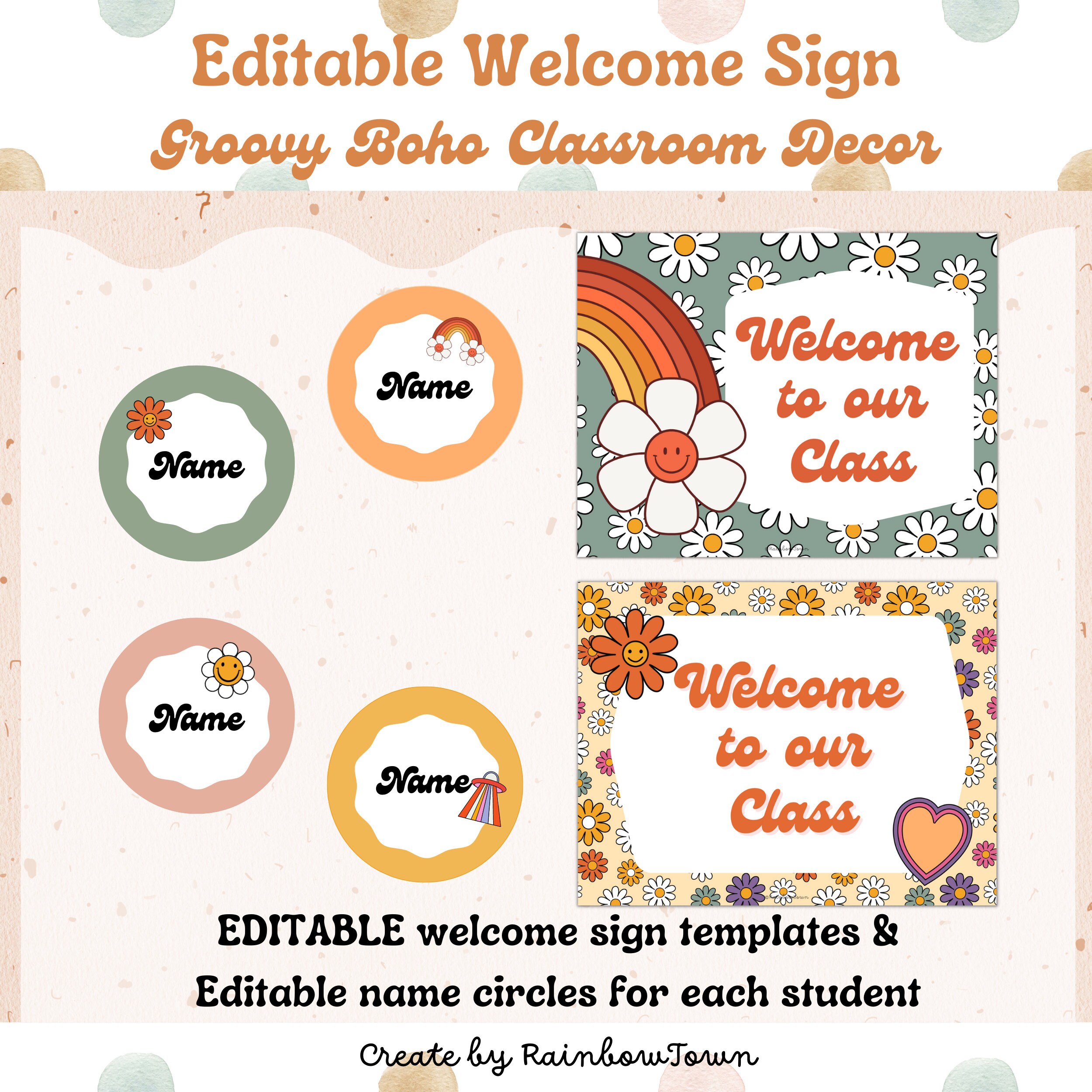 Welcome Sign Display Back to School Bulletin Board Groovy Boho - Etsy