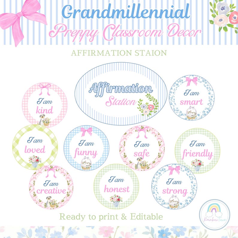 Grandmillennial Preppy Classroom Decor Bundle Printable - Etsy