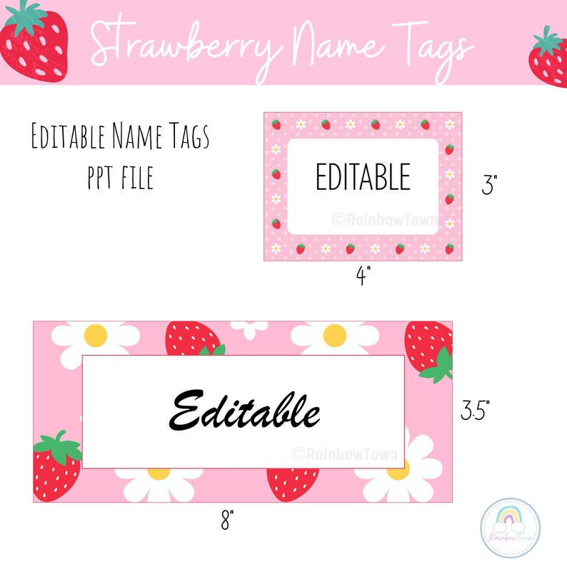 Strawberry Name Tags Editable Name Labels Printable Digital Download - Etsy