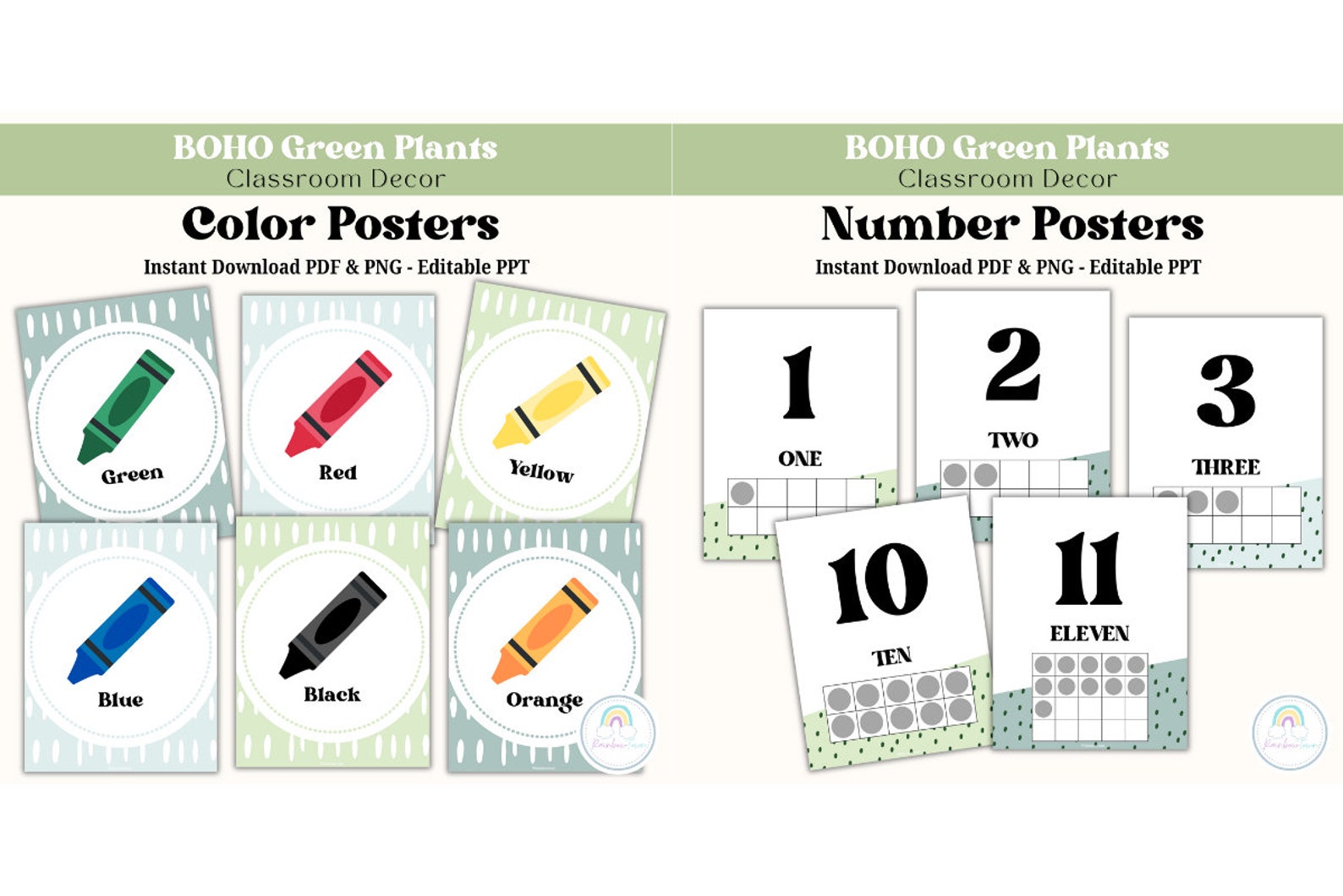 Boho Green Plant Classroom Decor Bundle Neutral Calm Theme Printable ...