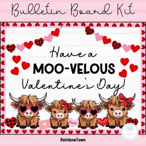 Valentine's Day Bulletin Board Highland Cow Theme February Classroom ...