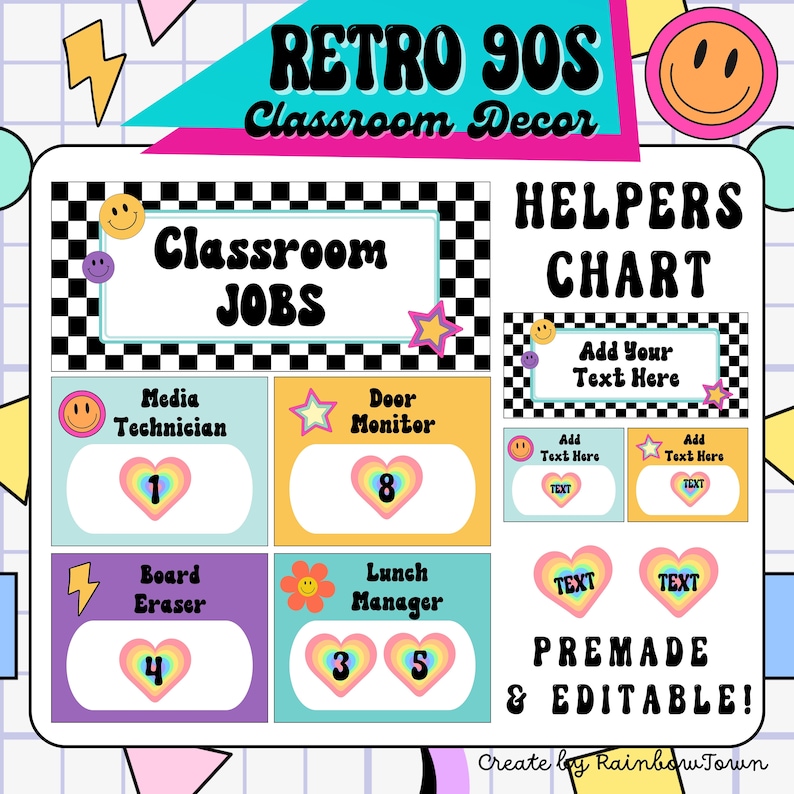 90s Groovy Retro Classroom Decor Bundle Printable Digital - Etsy