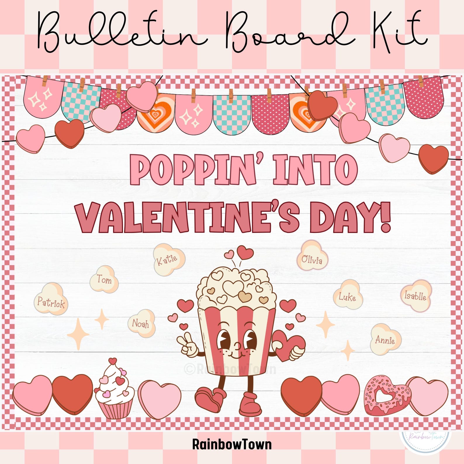 Valentines Bulletin Board Kit Groovy Popcorn Classroom Decor Printable ...