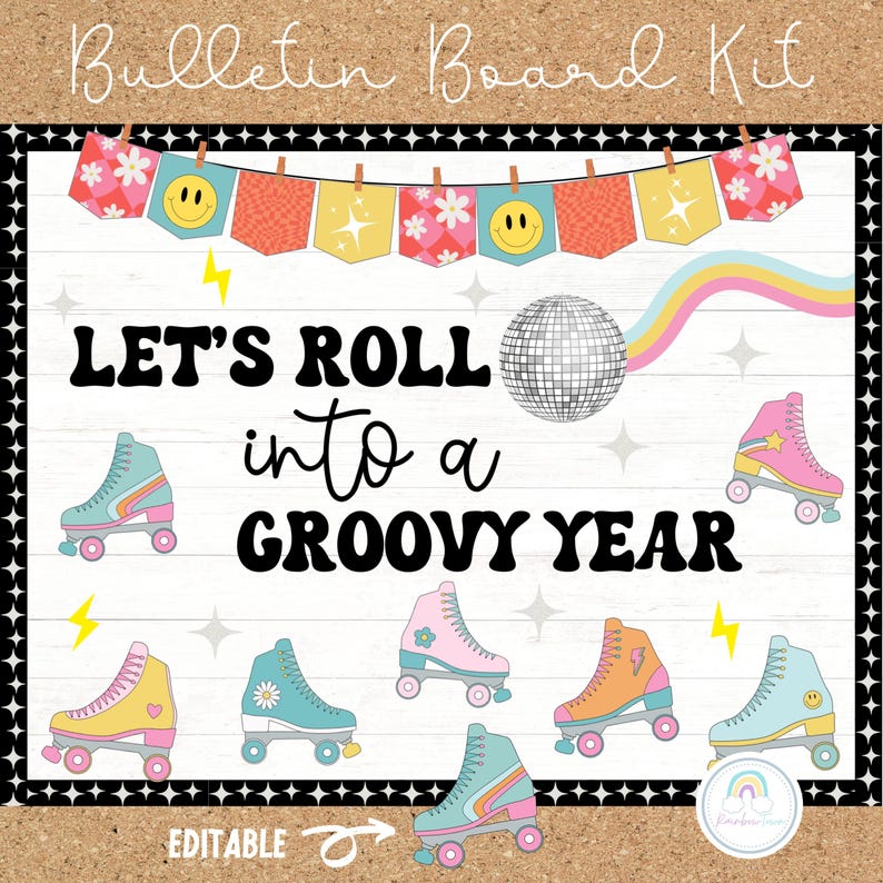 Groovy Roller Skate Bulletin Board Kit: Retro Classroom Decor ...