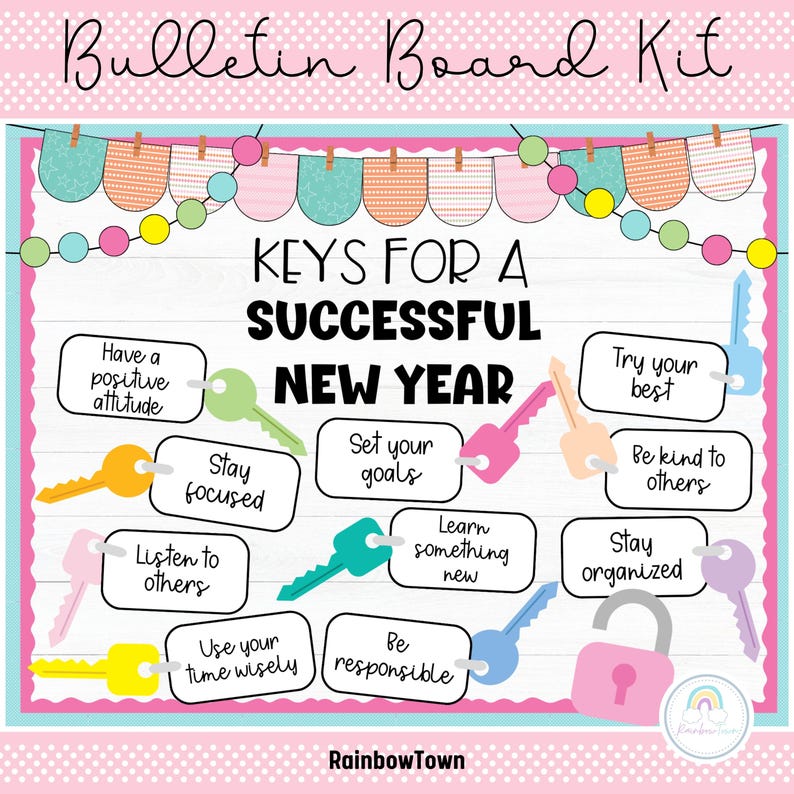 New Year Bulletin Board Kit Motivation Classroom Decorations Printable ...
