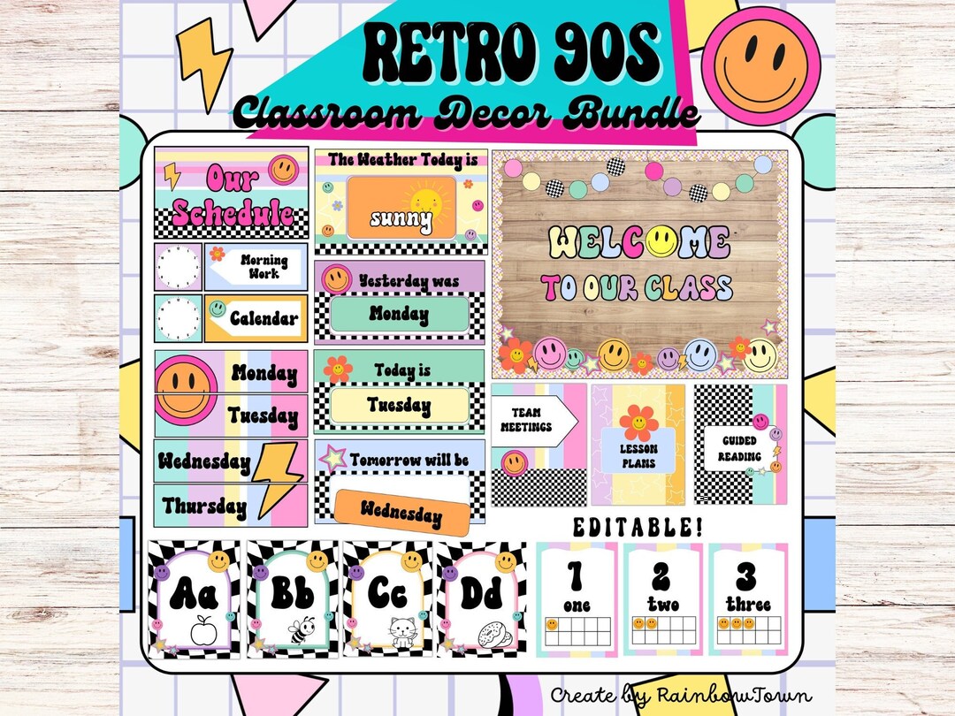 90s Groovy Retro Classroom Decor Bundle Printable Digital - Etsy