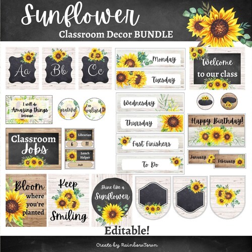 Editable Classroom Labels Sunflower Farmhouse Classroom Decor - Etsy