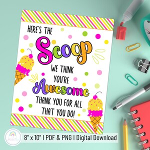 Ice Cream Teacher Appreciation Printable Thank You Sign Teacher Nurse ...