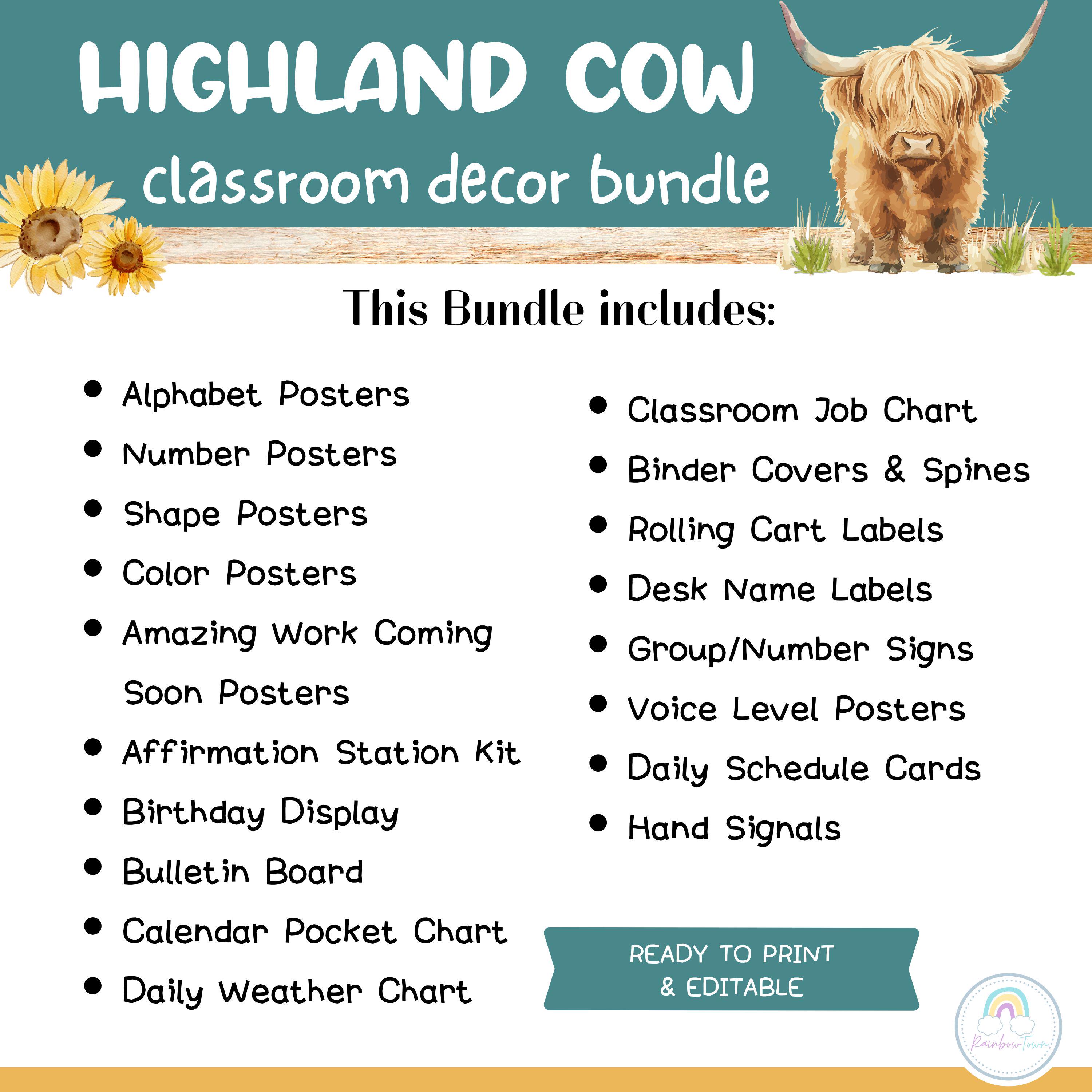 Highland Cow Classroom Decor Boho Neutral Theme Decorations Printable ...