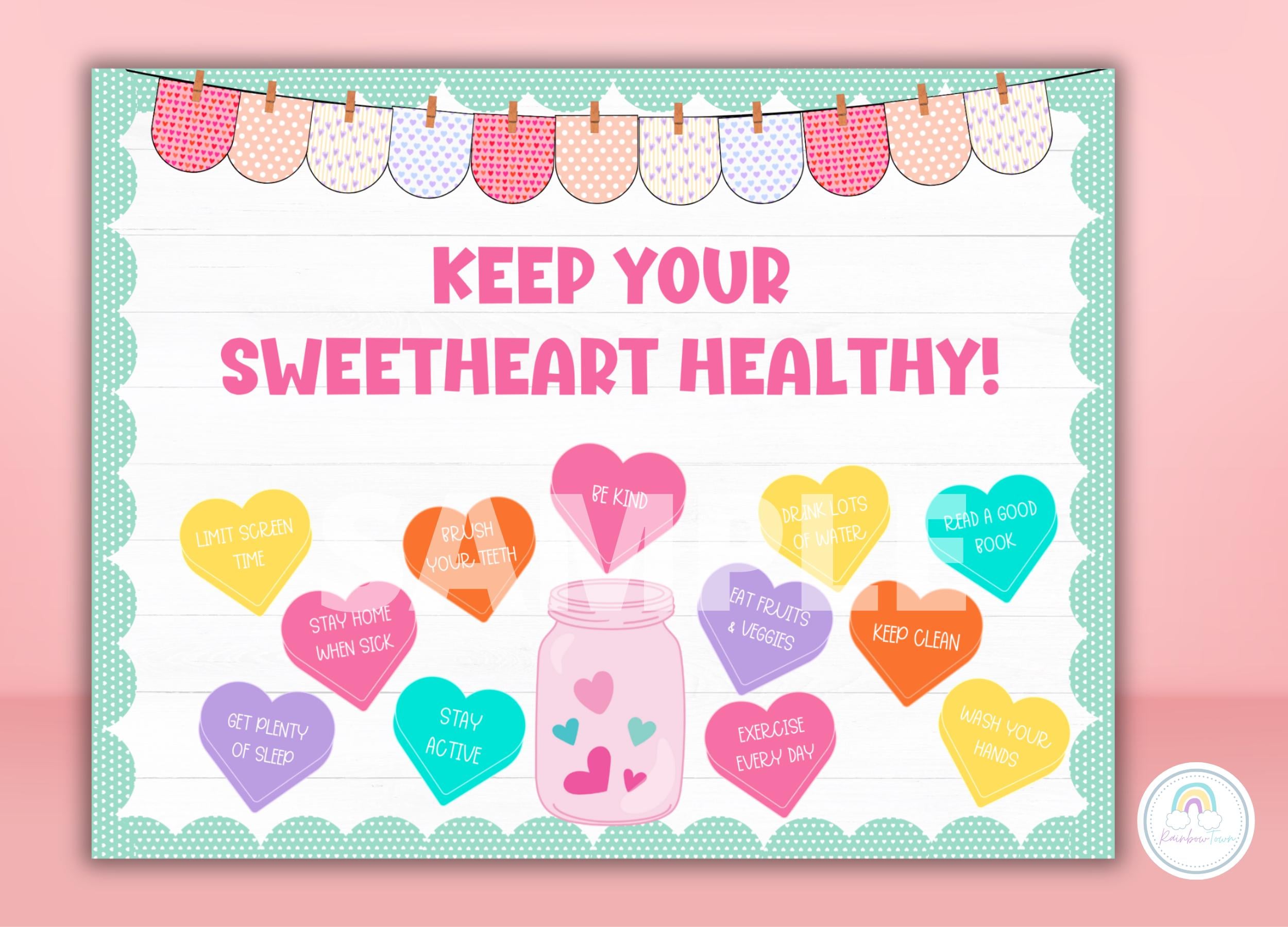 Valentine's Day Bulletin Board Kit Healthy Habits School Nurse Decor ...