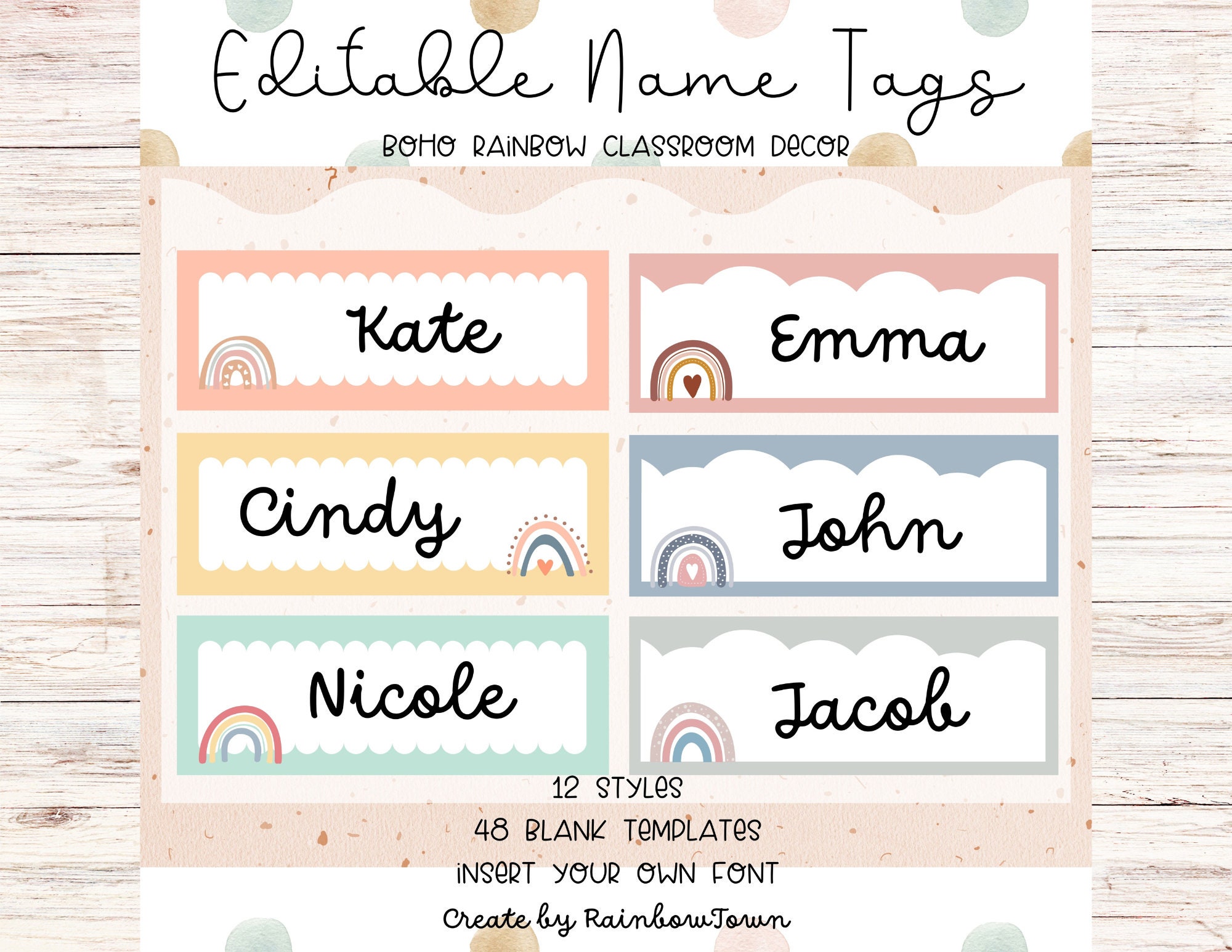 Editable Name Tags Template Student Desk Plates Classroom Name Plates ...