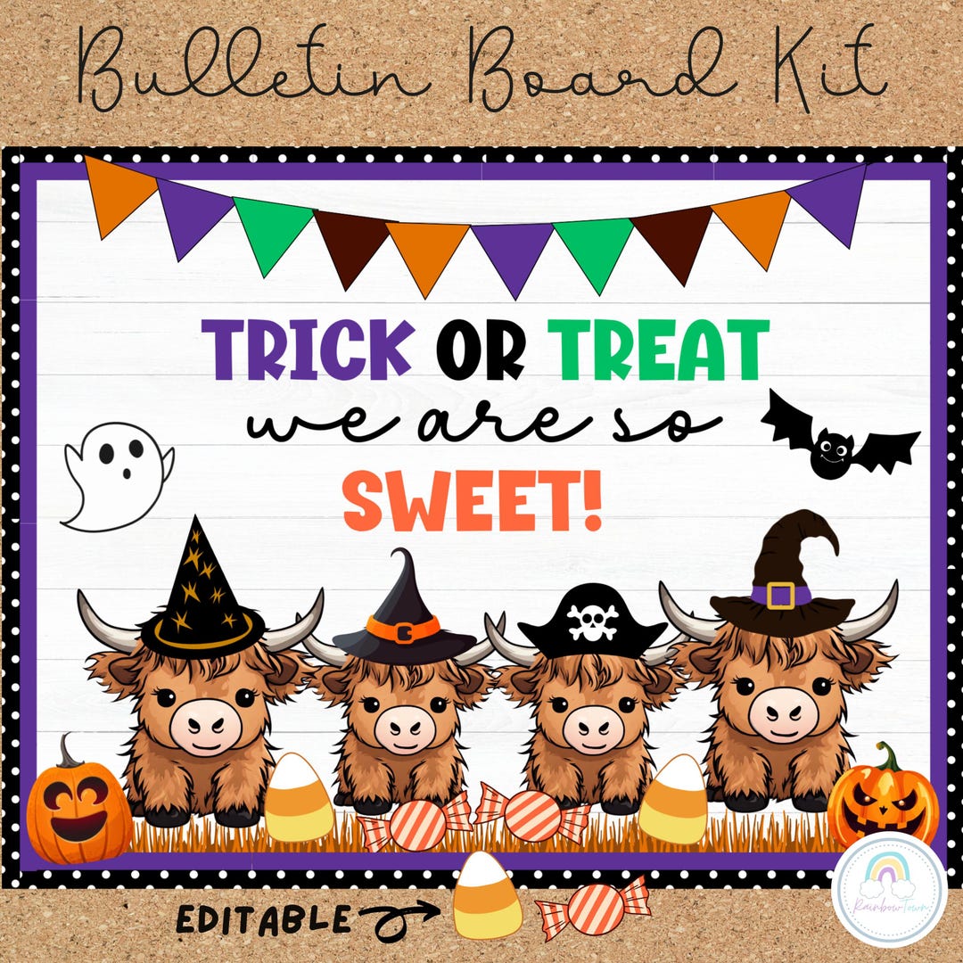 Halloween Bulletin Board Kit Witch Highland Cow Classroom Decorations ...