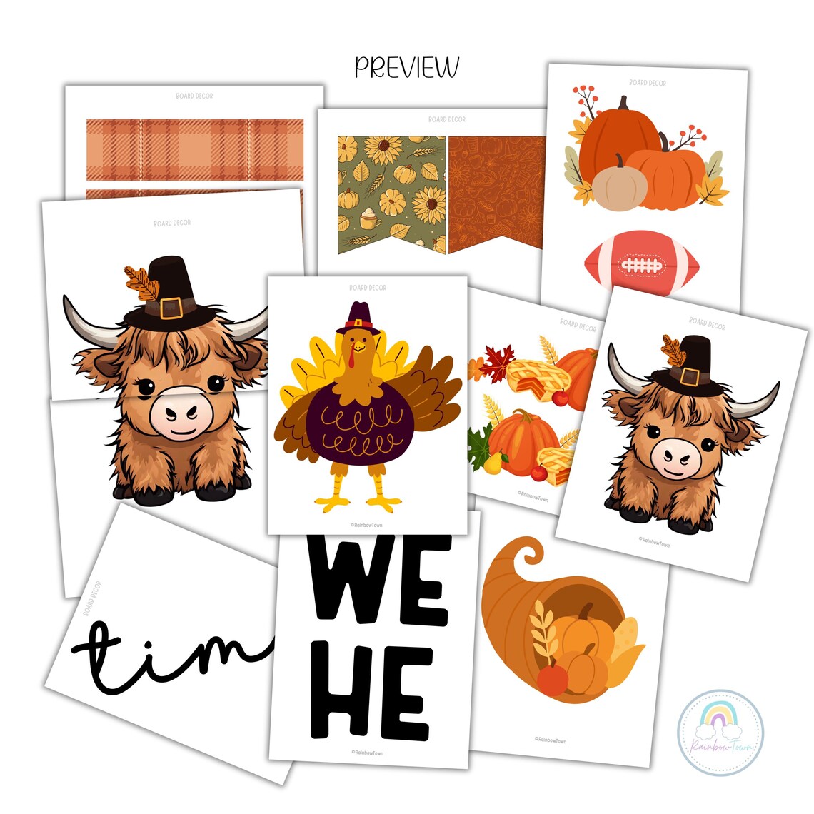Thanksgiving Bulletin Board Kit Highland Cow Thankful Fall Classroom ...