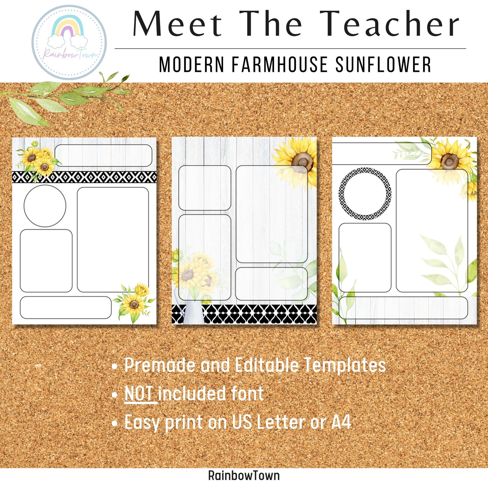 Modern Farmhouse Sunflower Classroom Decor Bundle Printable & Editable ...
