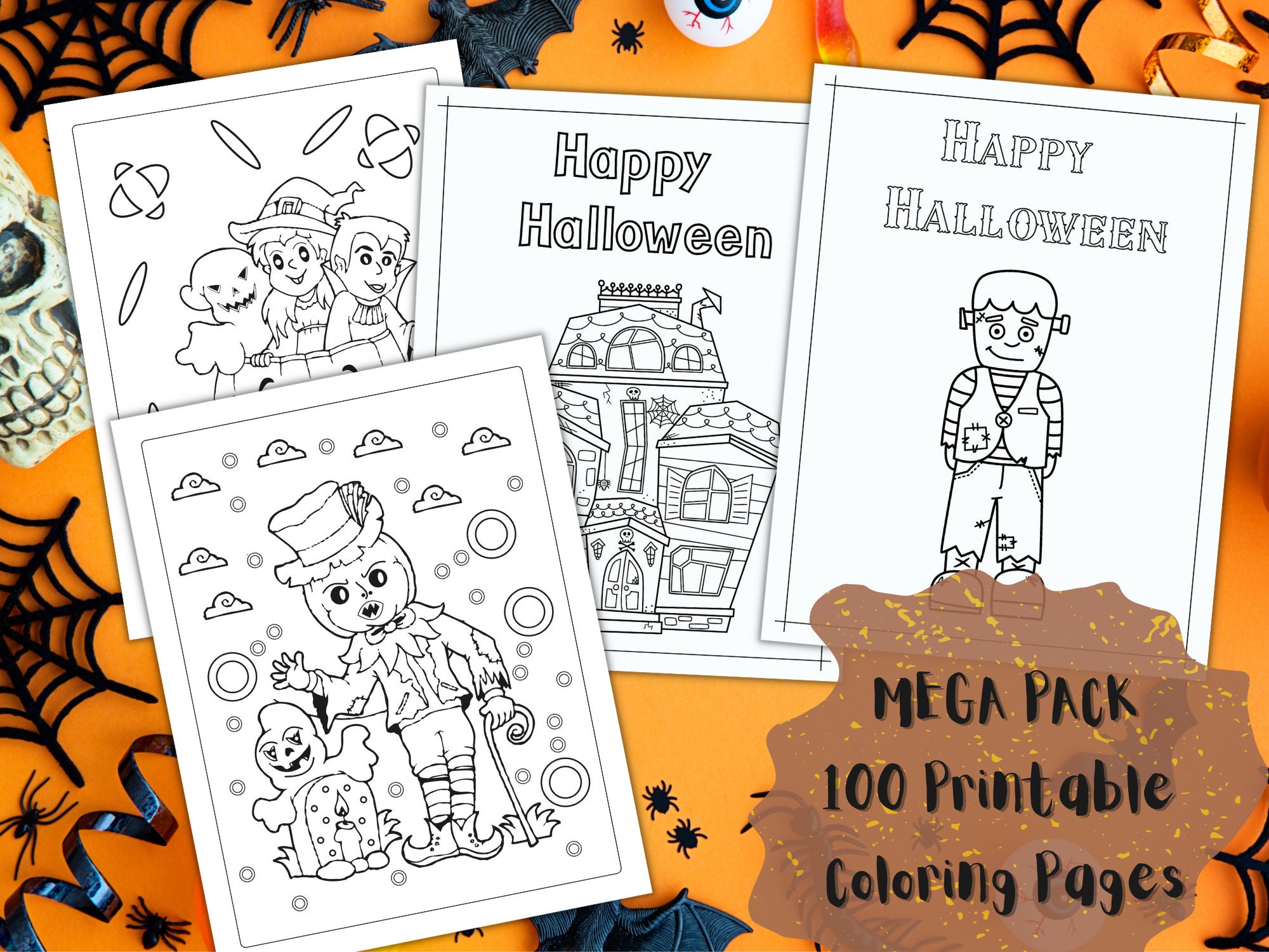 100 Halloween Coloring Pages for Kids Printable Instant - Etsy