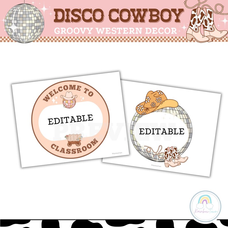 Editable Teacher Door Sign Disco Cowboy Classroom Decor Printable - Etsy