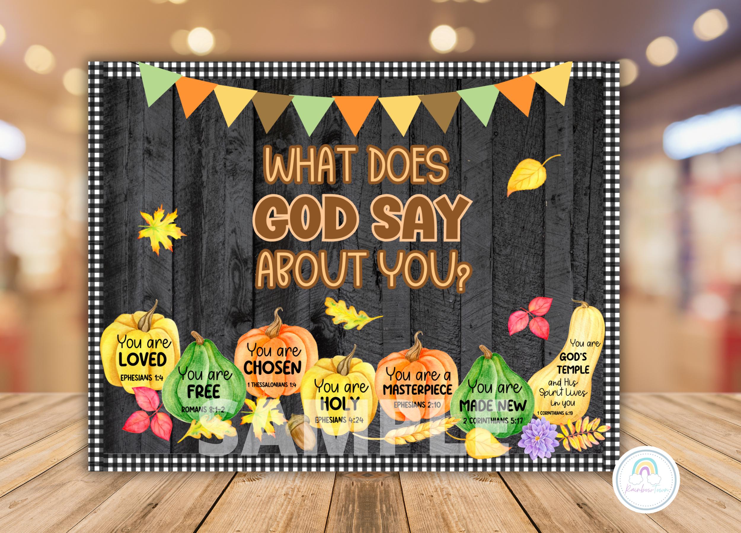 Harvest Fall Bulletin Board Kit | Bible Verses Christian Classroom ...