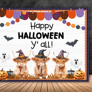 Halloween Bulletin Board Kit or Door Decor | Highland Cow Witch ...