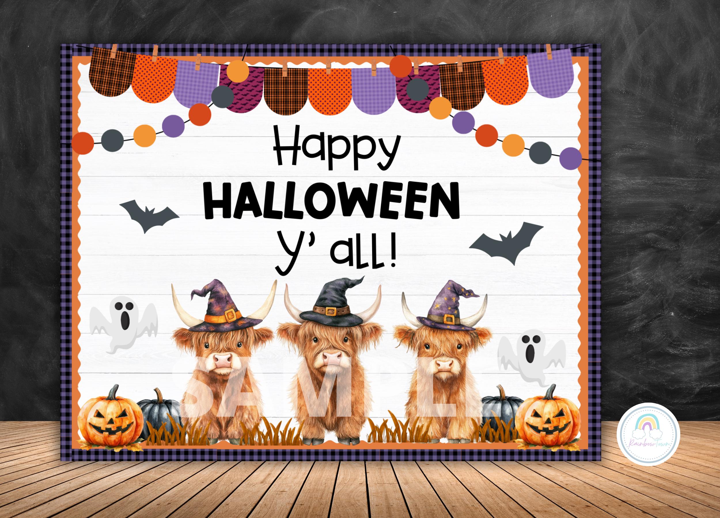 Halloween Bulletin Board Kit or Door Decor | Highland Cow Witch ...