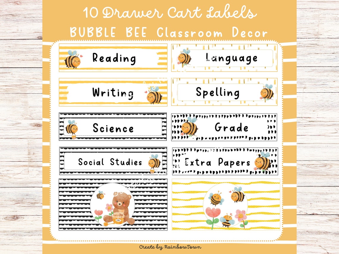 10 Drawer Cart Labels Editable Teacher Rolling Cart Labels BEE - Etsy