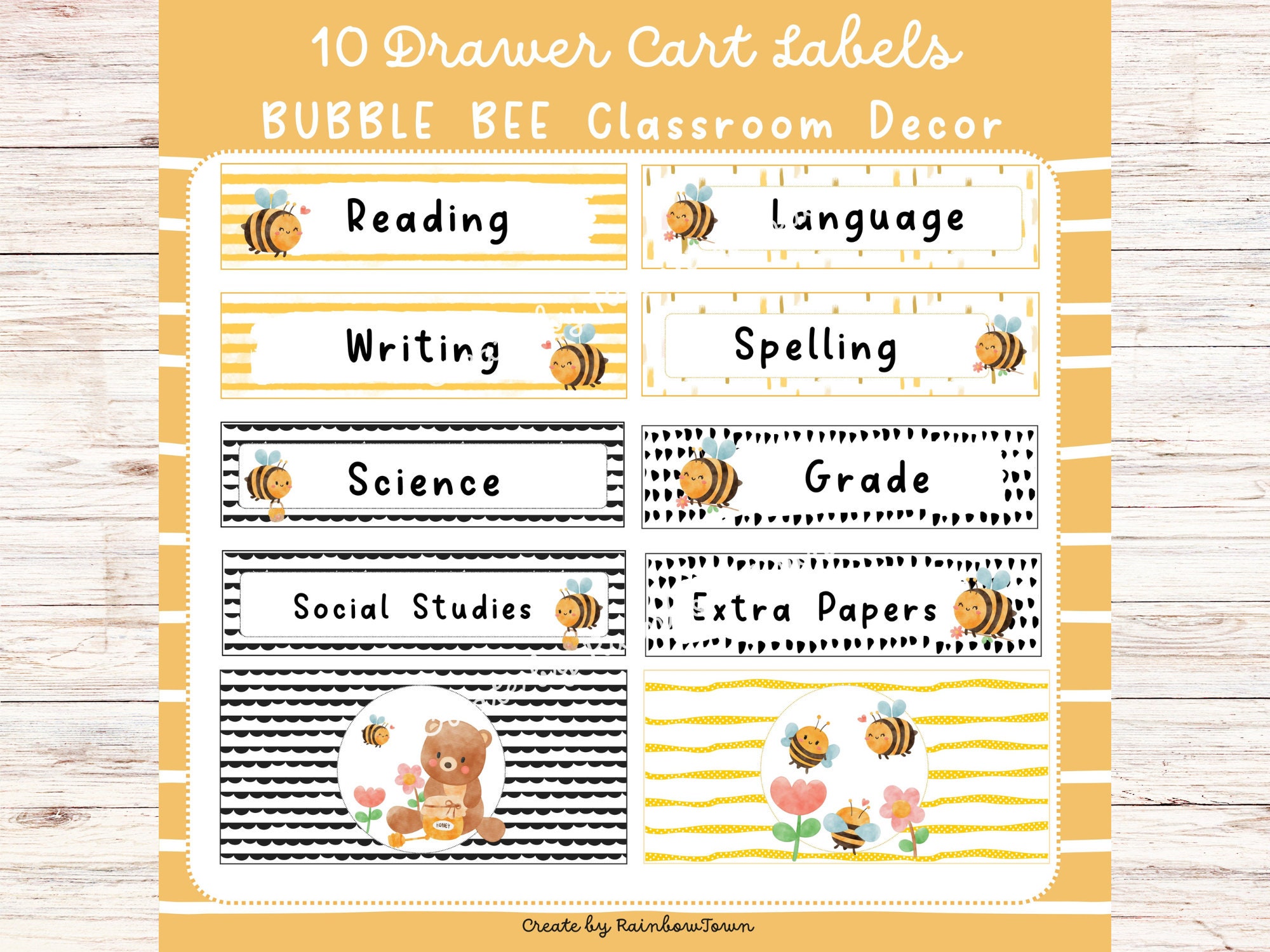 10 Drawer Cart Labels Editable Teacher Rolling Cart Labels BEE - Etsy