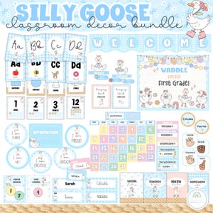 Goose Classroom Decor Bundle Blue Preppy Classroom Decorations Editable ...