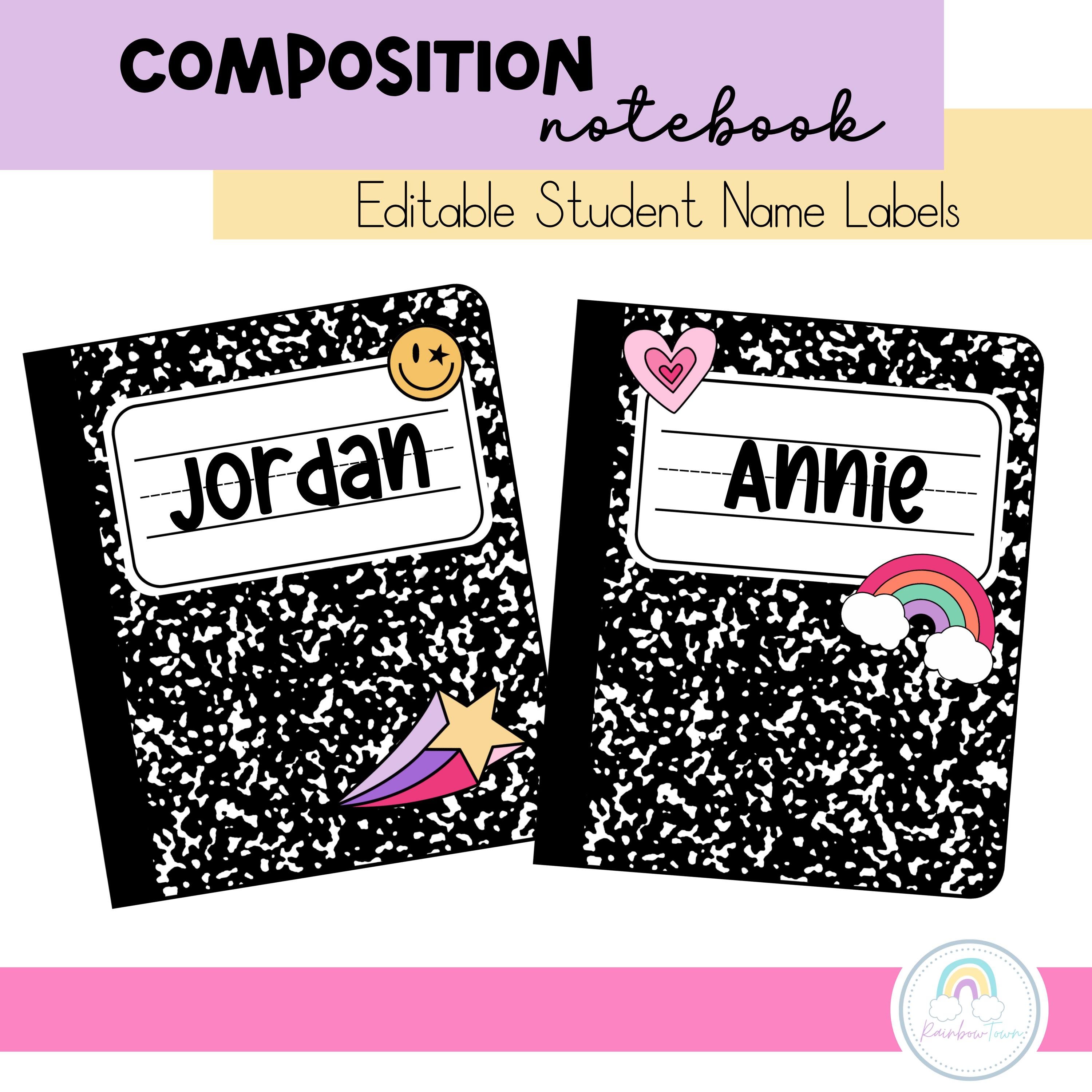 Editable Composition Book Name Tags: Cubbie Tags Retro Classroom Decor ...