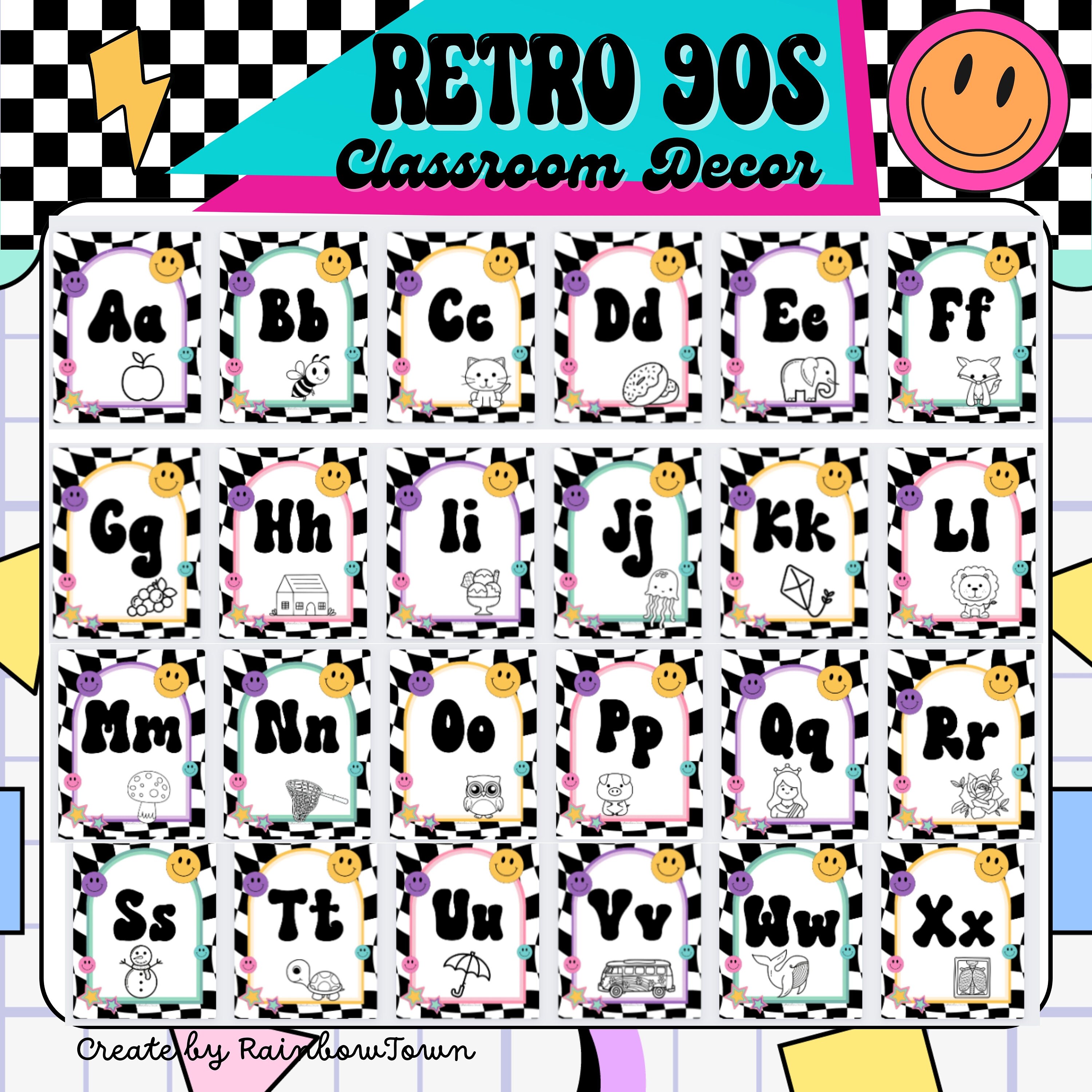 Alphabet Posters Printable Retro Classroom Decor Editble Digital ...