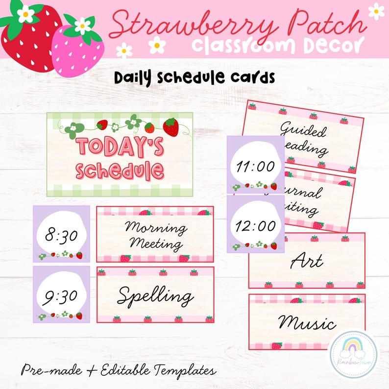 Strawberry Patch Classroom Decor Bundle Printable & Editable - Etsy