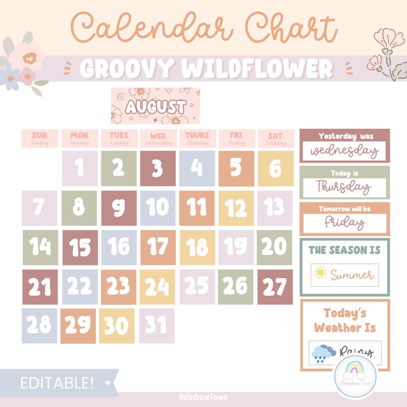 Groovy Wildflower Classroom Decor Bundle Calm Pastel Floral Boho Theme ...