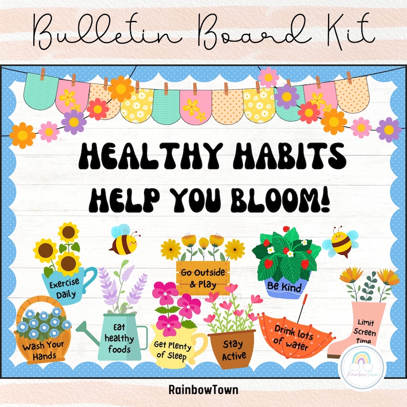 Spring Bulletin Board Kit Healthy Habits Flower Classroom Door Decor ...