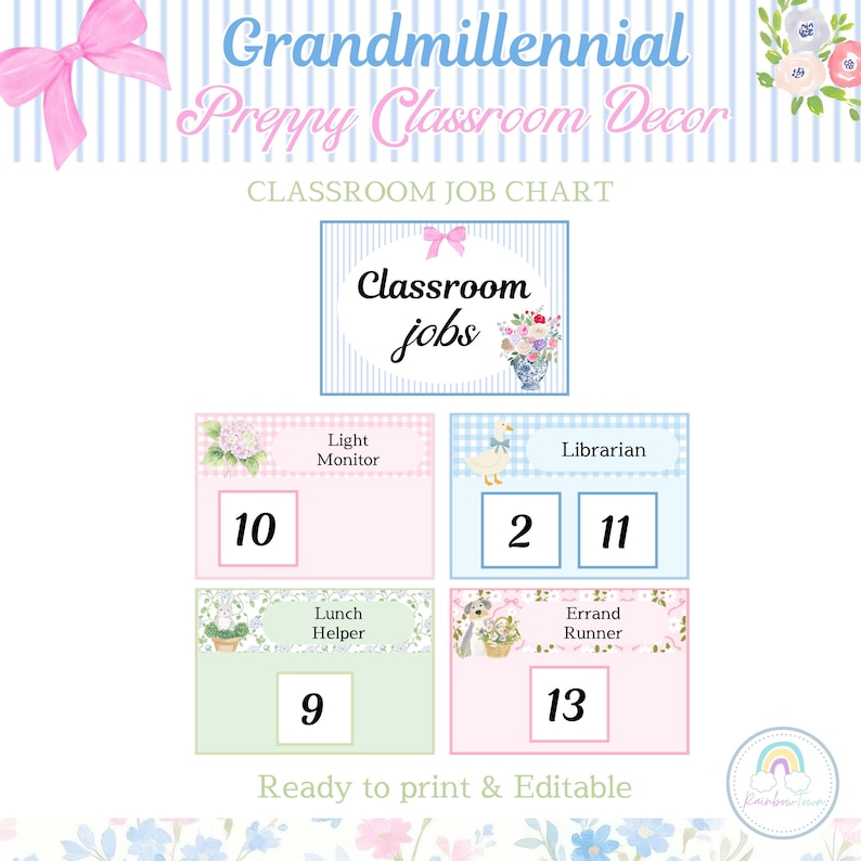 Grandmillennial Preppy Classroom Decor Bundle Printable - Etsy