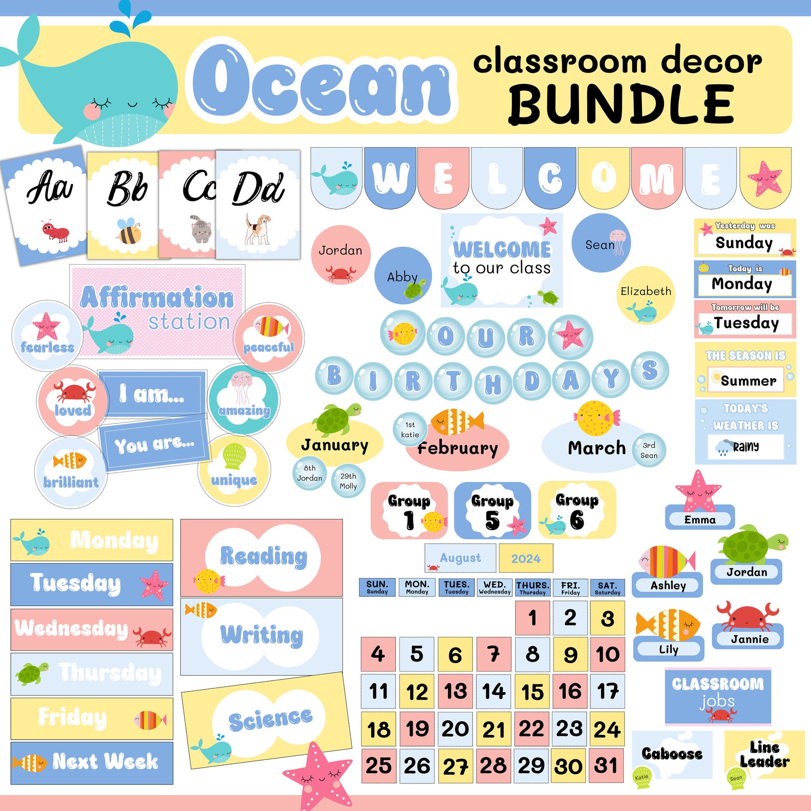 Ocean Pastel Classroom Decor Bundle Under the Sea Theme Decorations ...