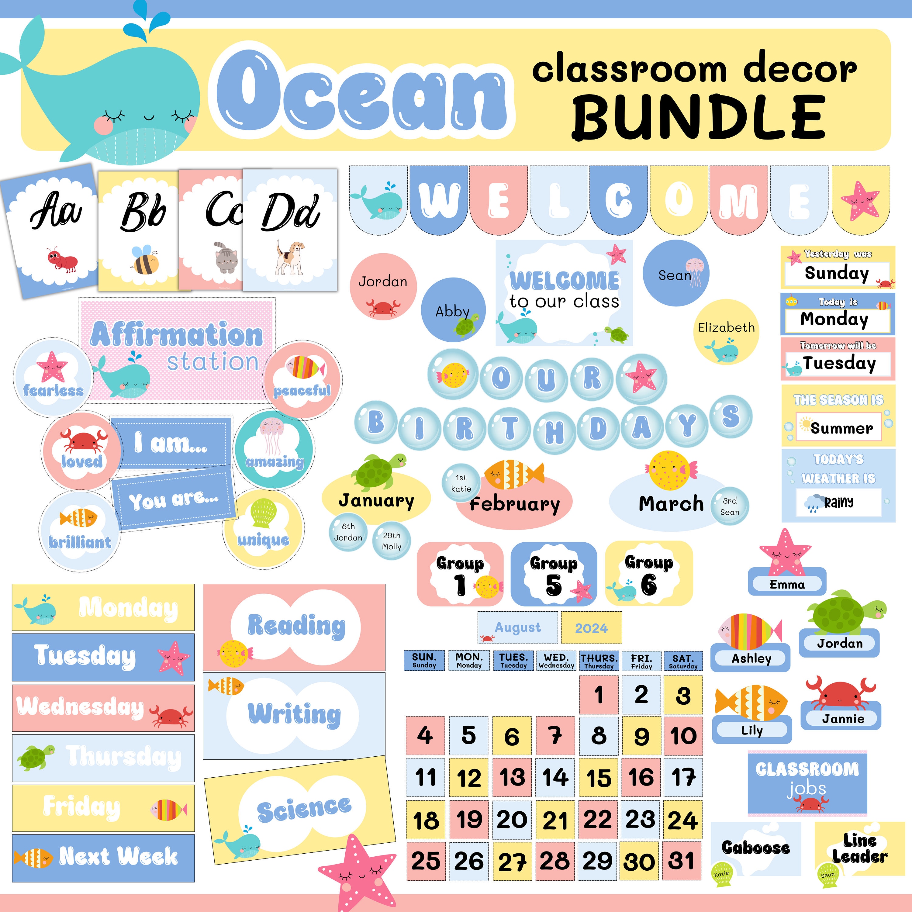Ocean Pastel Classroom Decor Bundle Under the Sea Theme Decorations ...