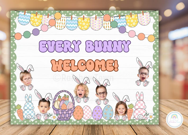 Easter Bulletin Board Kit Groovy Bunny Classroom Decor Printable - Etsy