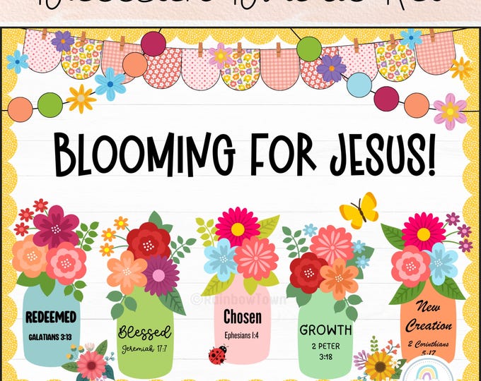 Spring Bulletin Board Kit Blooming for Jesus Christian Classroom Decor ...