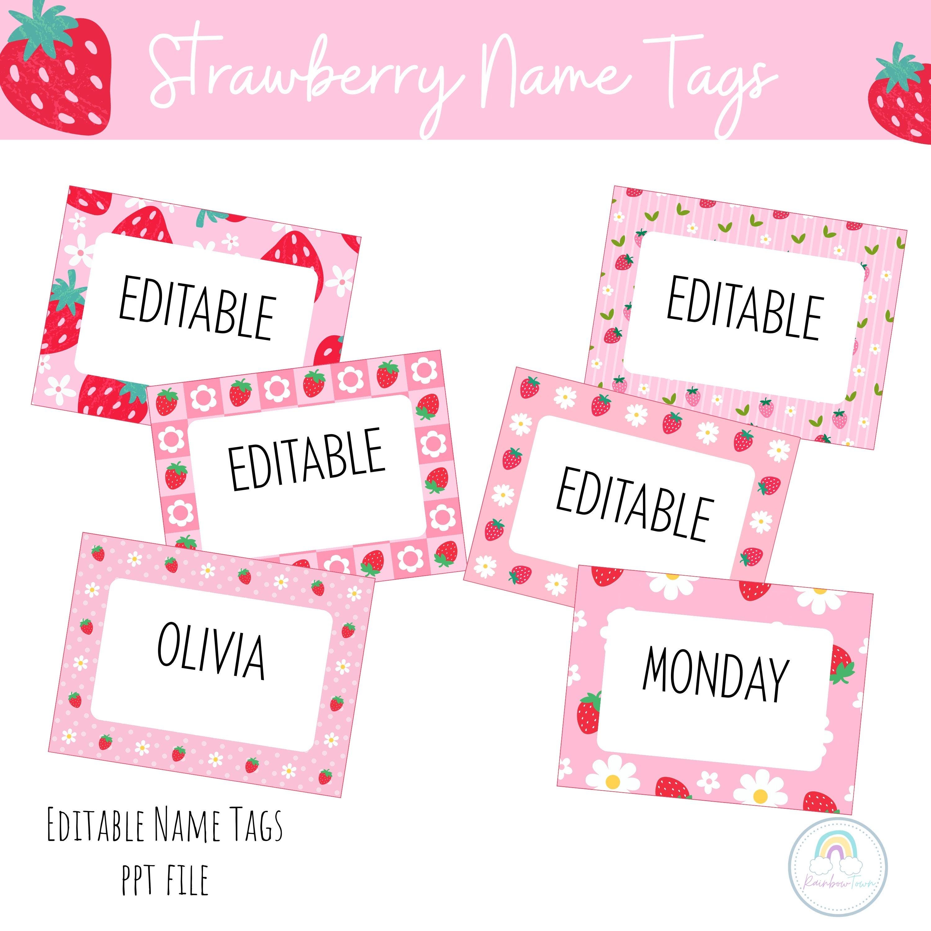 Strawberry Name Tags Editable Name Labels Printable Digital Download - Etsy