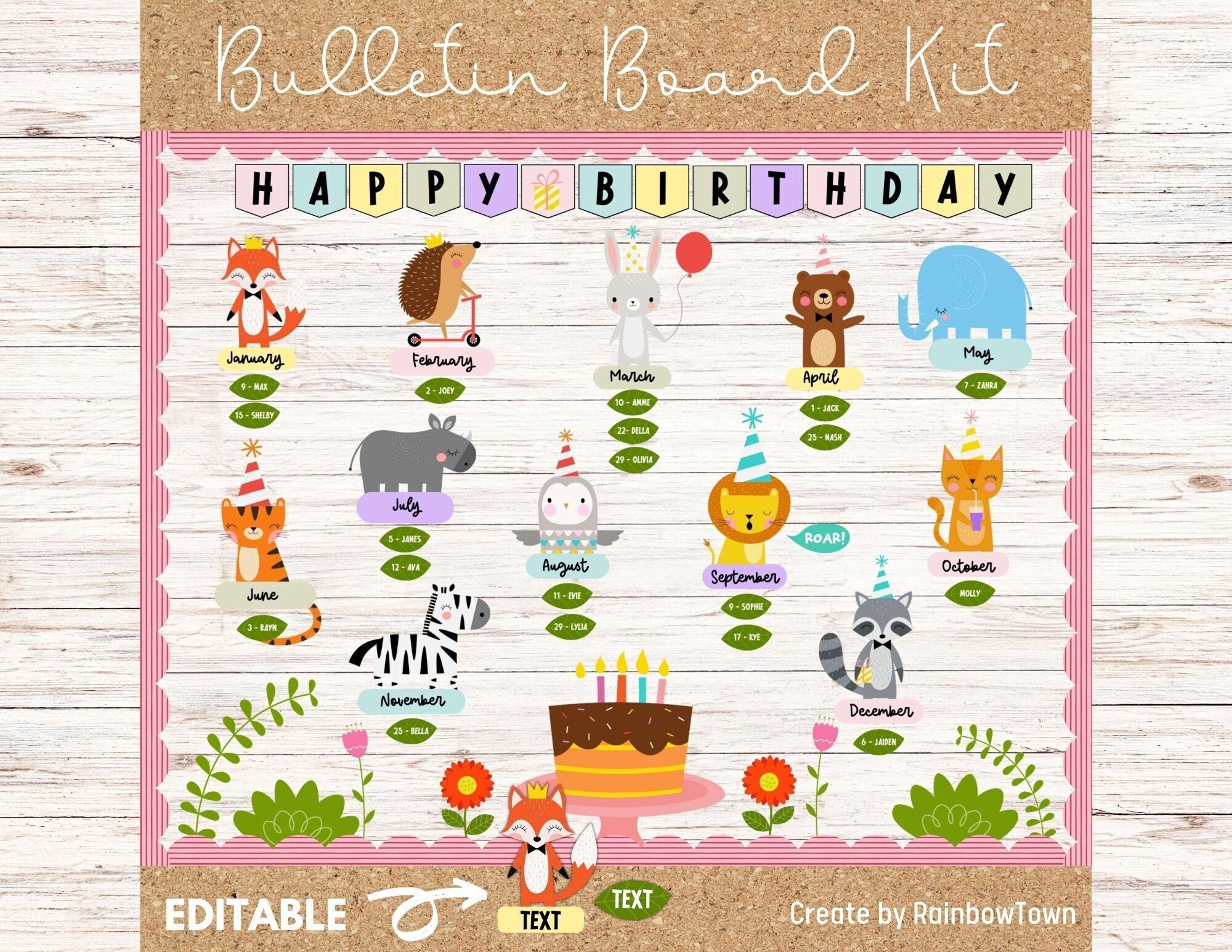 Editable Birthday Display Bulletin Board Kit Door Decor Animals Theme ...